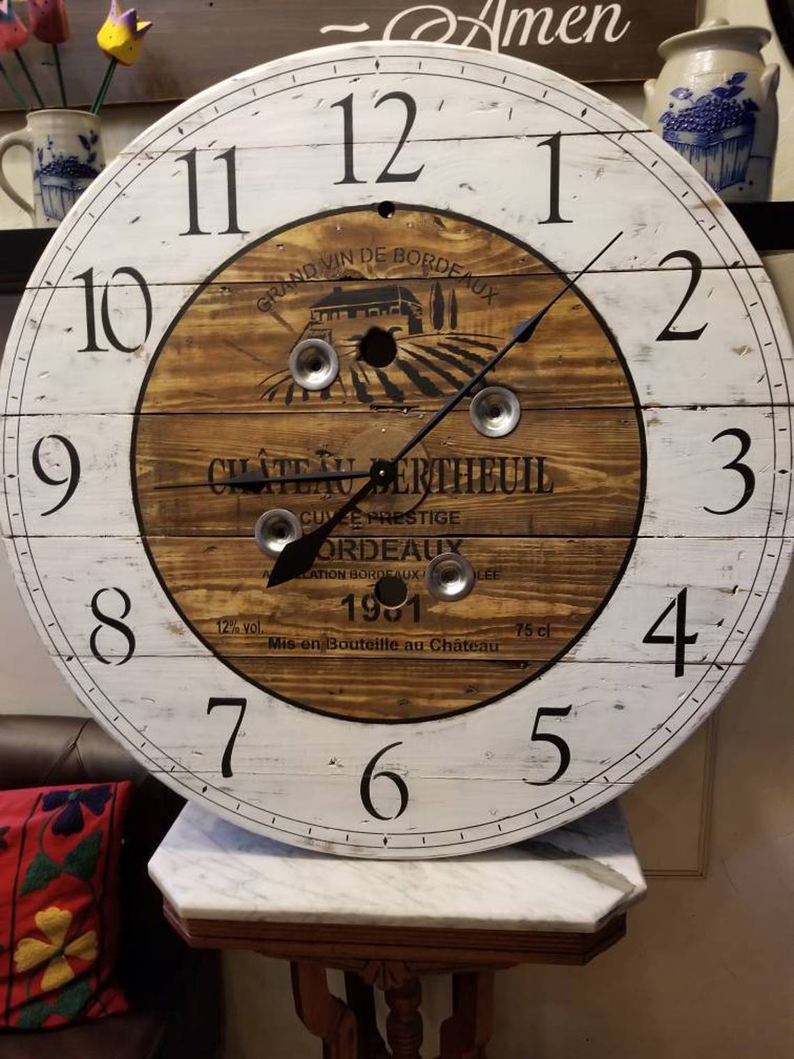 36 Inch Wooden Wire Spool Clock / Shabby Chic French Wine - Etsy