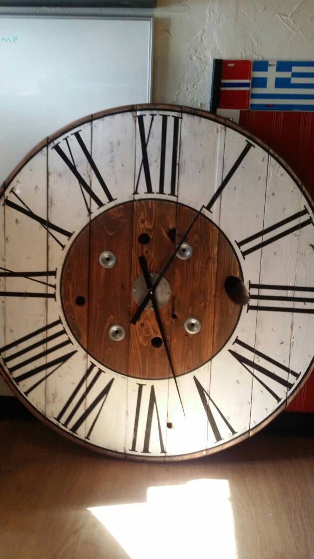 32,36 or 48 Inch Cable Wire Spool Farmhouse Clock / Oversized Shabby ...