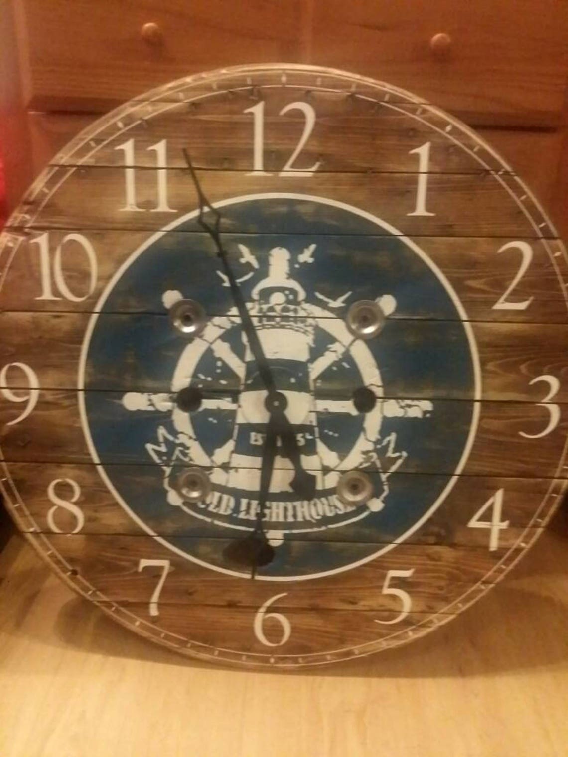 Lighthouse 36 Inch Wooden Wire Spool Clock / Nautical Decor / - Etsy