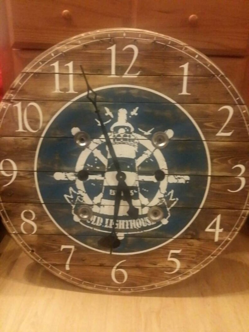 Lighthouse 36 Inch Wooden Wire Spool Clock / Nautical Decor / - Etsy