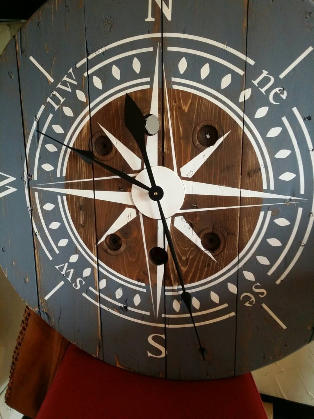 Recycled Wooden Wire Spool Wall Clock | 32 in | Nautical | Wall ...