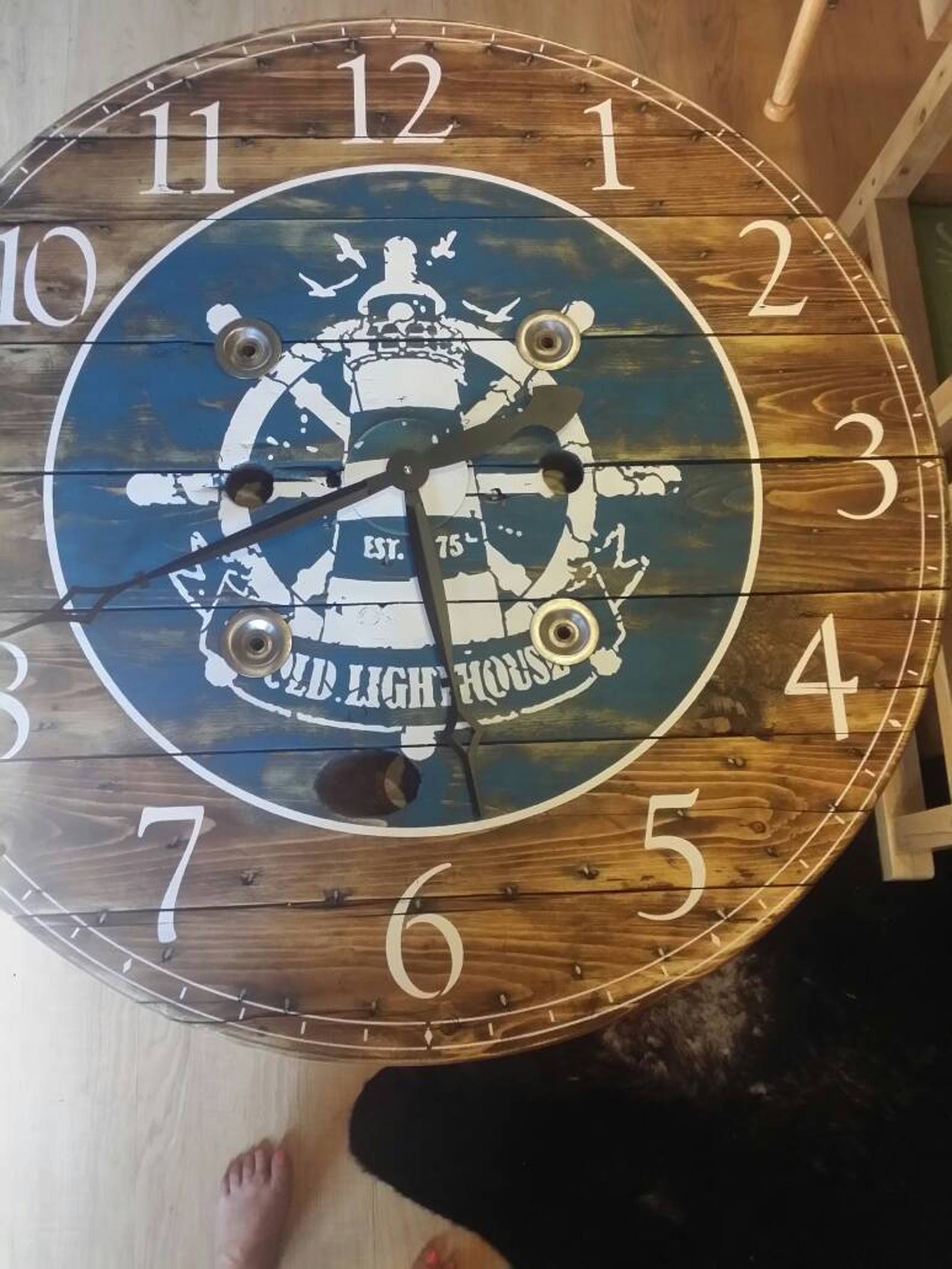 Lighthouse 36 inch Wooden Wire Spool Clock / Nautical Decor / | Etsy