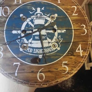Lighthouse 36 Inch Wooden Wire Spool Clock / Nautical Decor ...