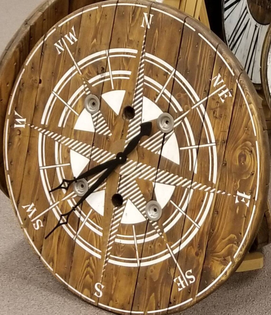36 Inch Compass Cable Spool Clock /rustic Clock / Oversized - Etsy
