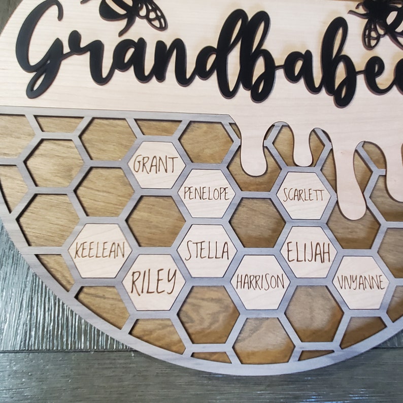Bee Hive Grandkids Sign.family Tree, Unique Grandkids Name Sign ...