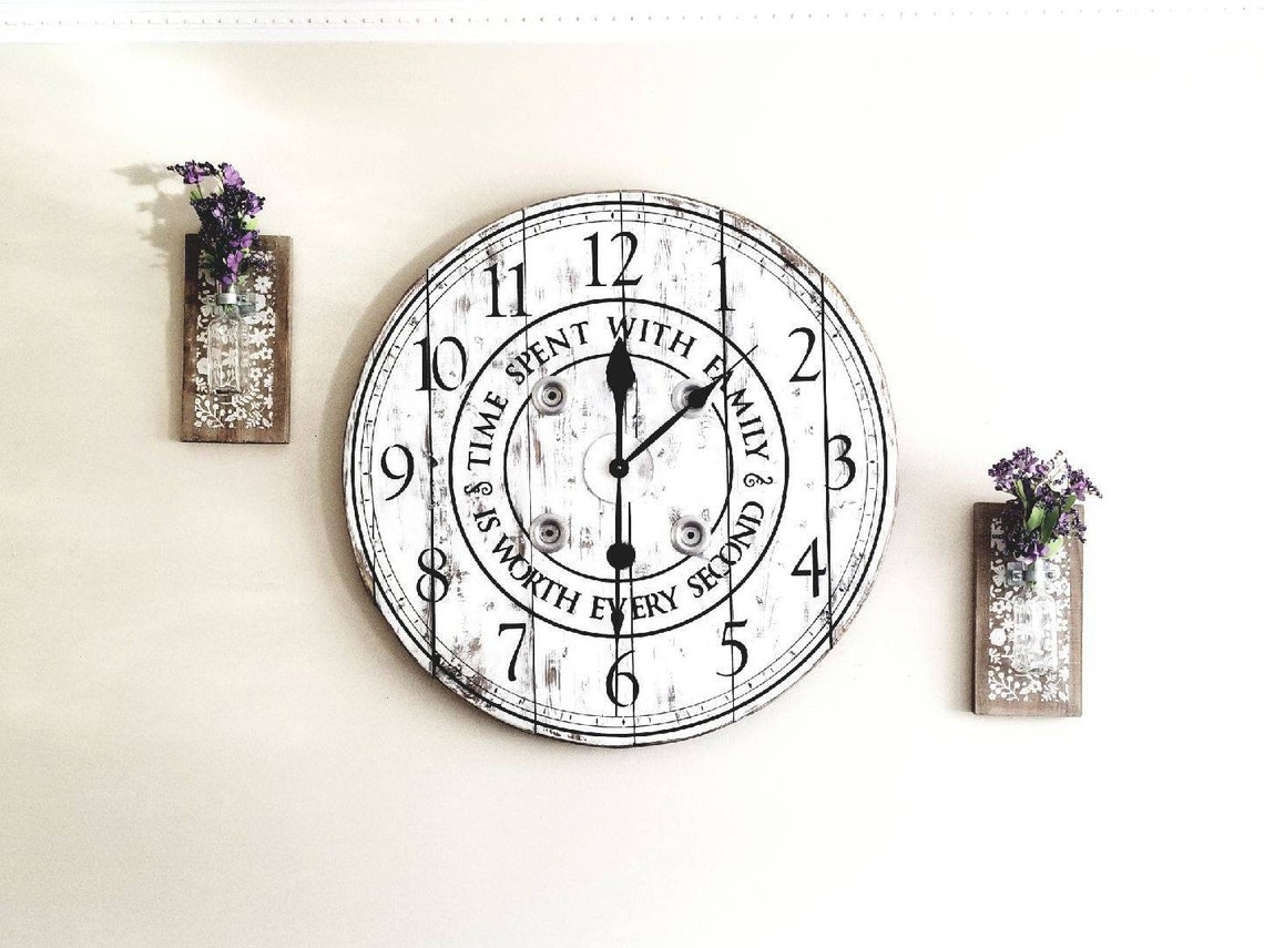 32 Inch Cable Wire Spool Clock / Farmhouse / Oversized Wall Clock ...