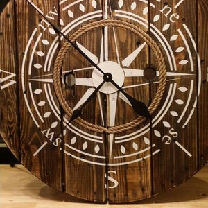 Nautical 32 Inch Wooden Wire Spool Clock / Housewarming Gift/ Rustic ...