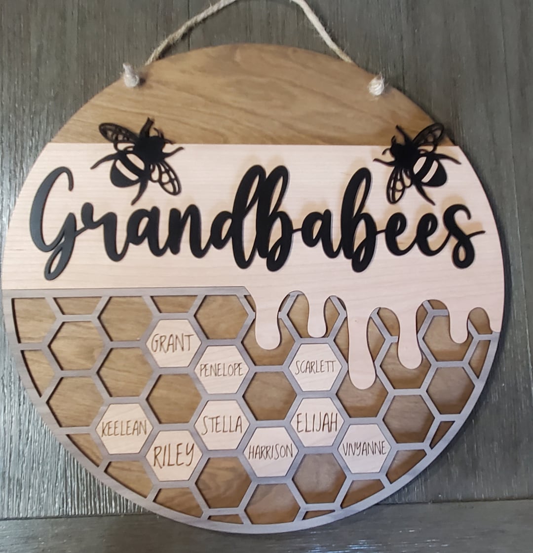 Bee Hive Grandkids Sign.family Tree, Unique Grandkids Name Sign ...