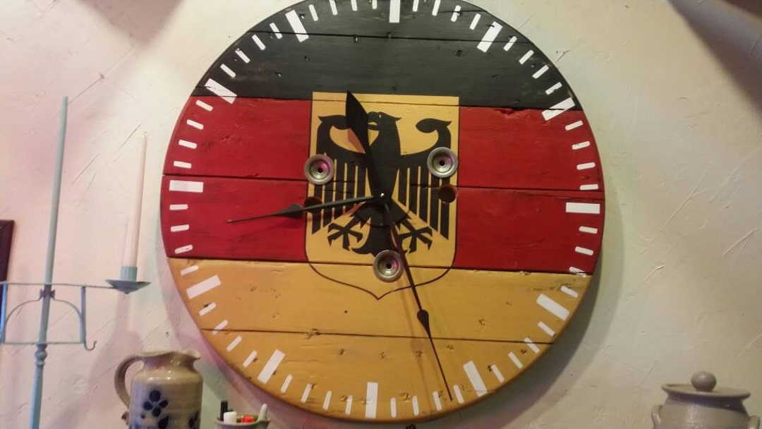 German Flag Wire Spool Clock / Oversized Wooden Clock / Great ...