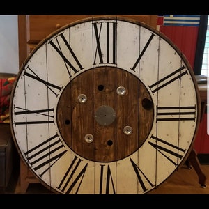 32,36 or 48 Inch Cable Wire Spool Farmhouse Clock / Oversized Shabby ...
