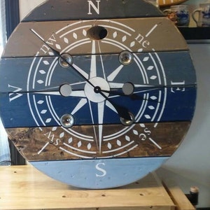 32 Inch Nautical Cable Wire Spool Clock/ Shabby Chic Wall Clock ...