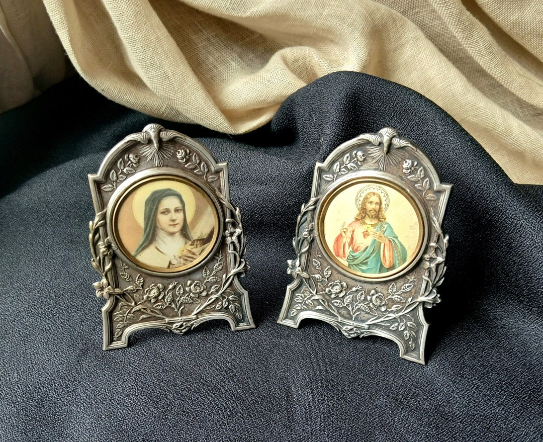Pair of Antique FRENCH Miniature Religious Icon Ornate Picture Frames C ...