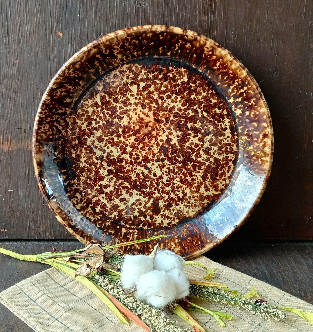 Antique BENNINGTON Rockingham 1800's Pottery 10" Pie Plate - Etsy