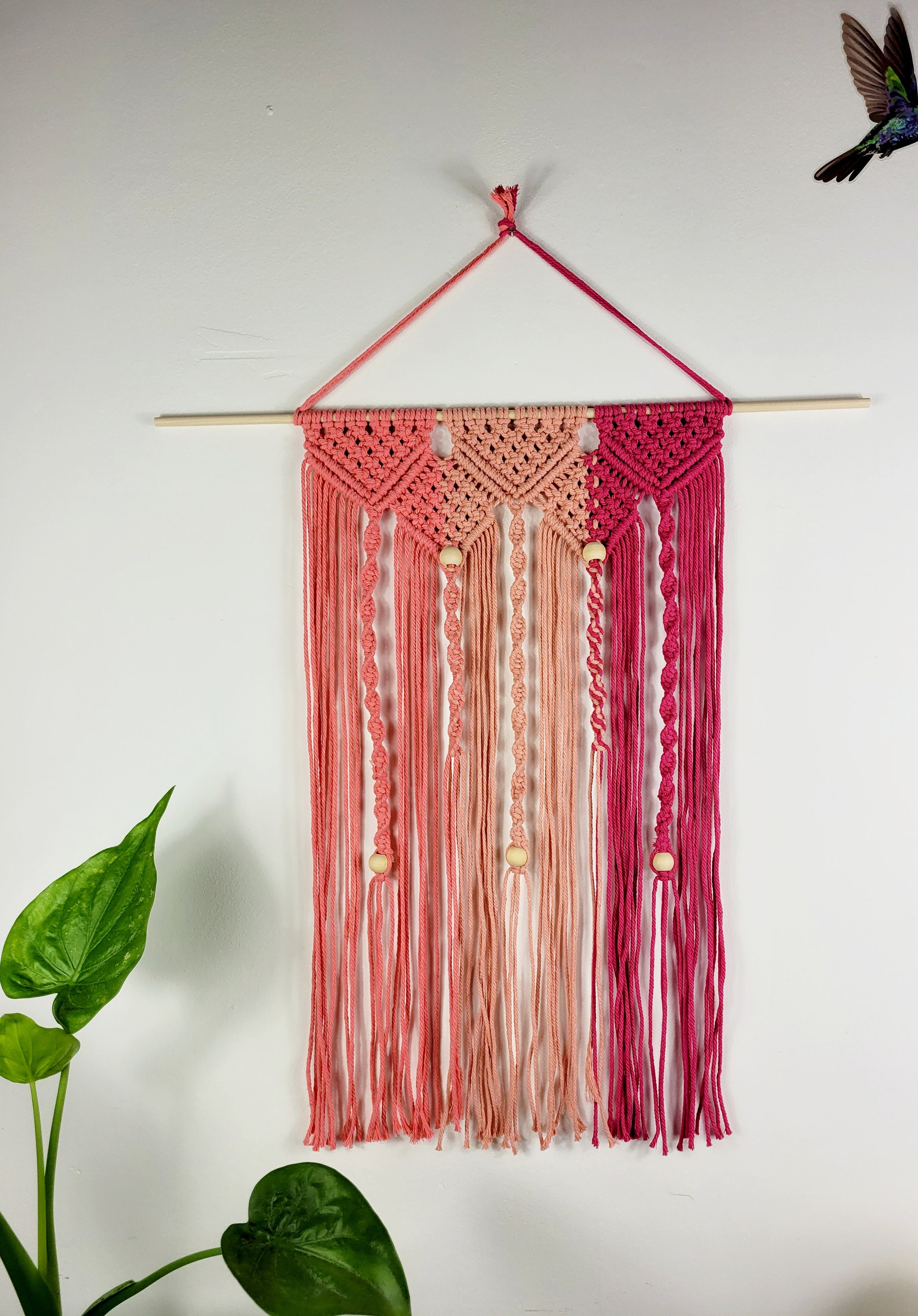 Pink Macrame Wall Hanging, Bohemian Wall Art, Wall Decor, Three- Tone ...