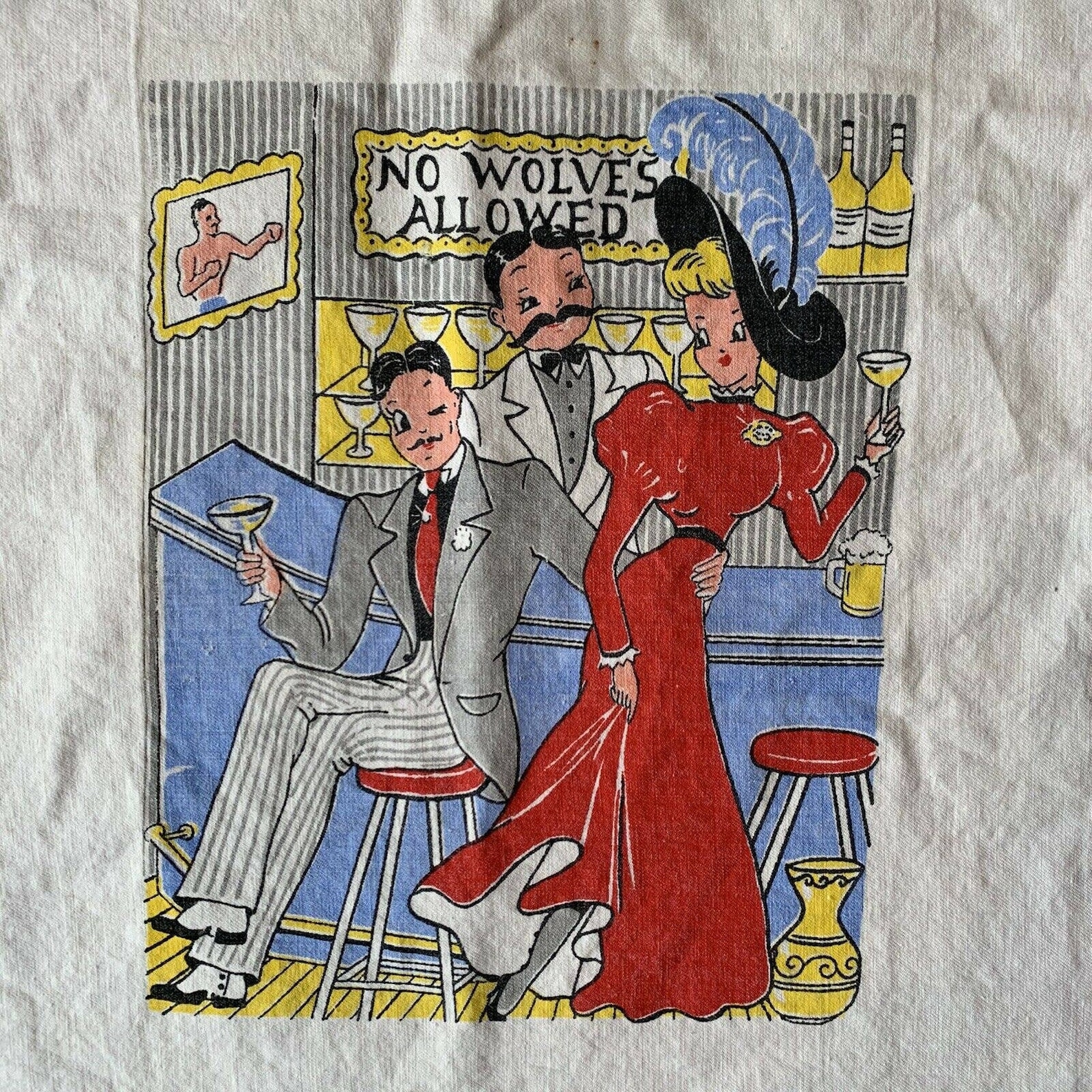 Vintage No Wolves Allowed Kitchen Towel, Vintage Bar Decor, Vintage Man ...