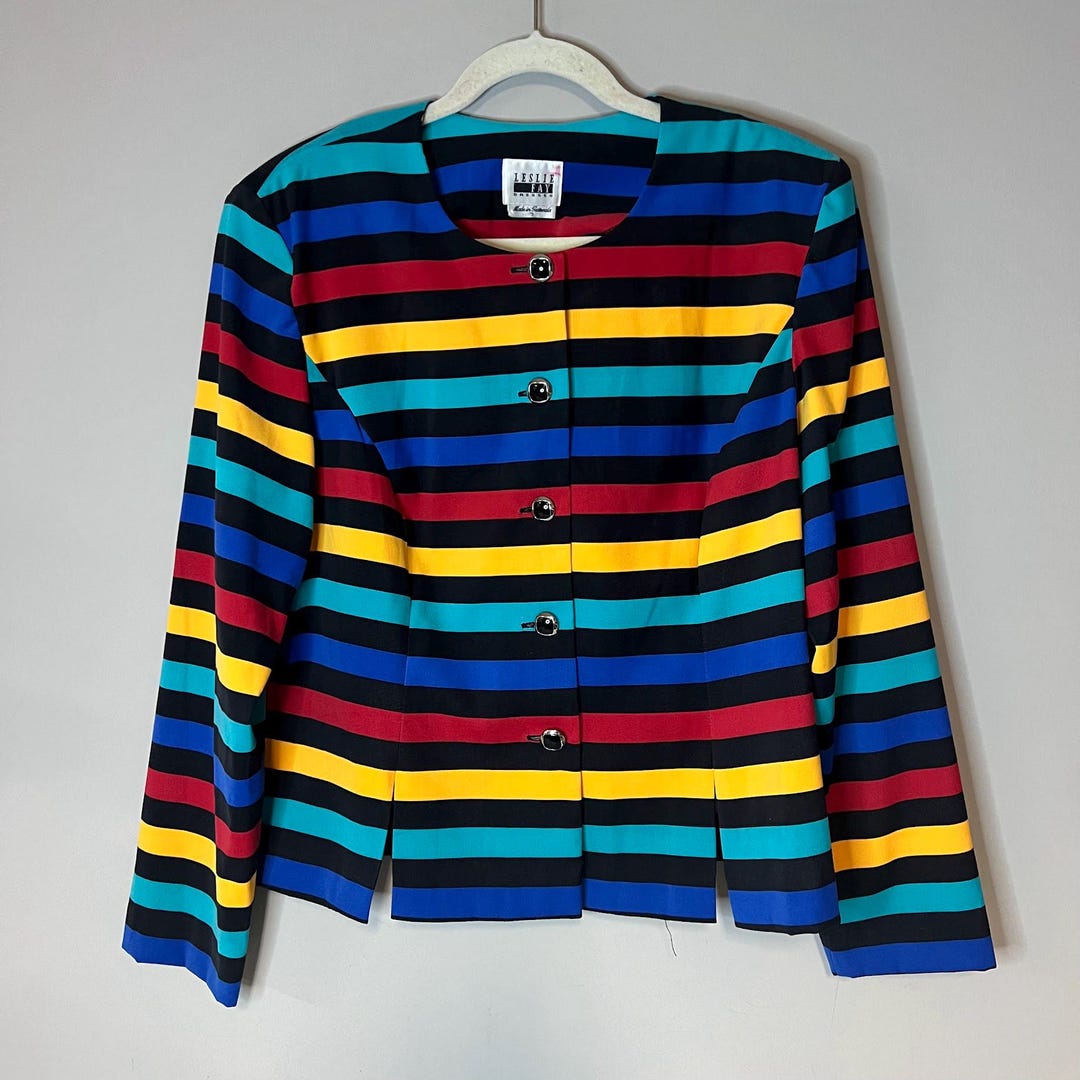 Vintage Rainbow Primary Colors Striped Jacket, 80s Jacket, 90s Jacket ...