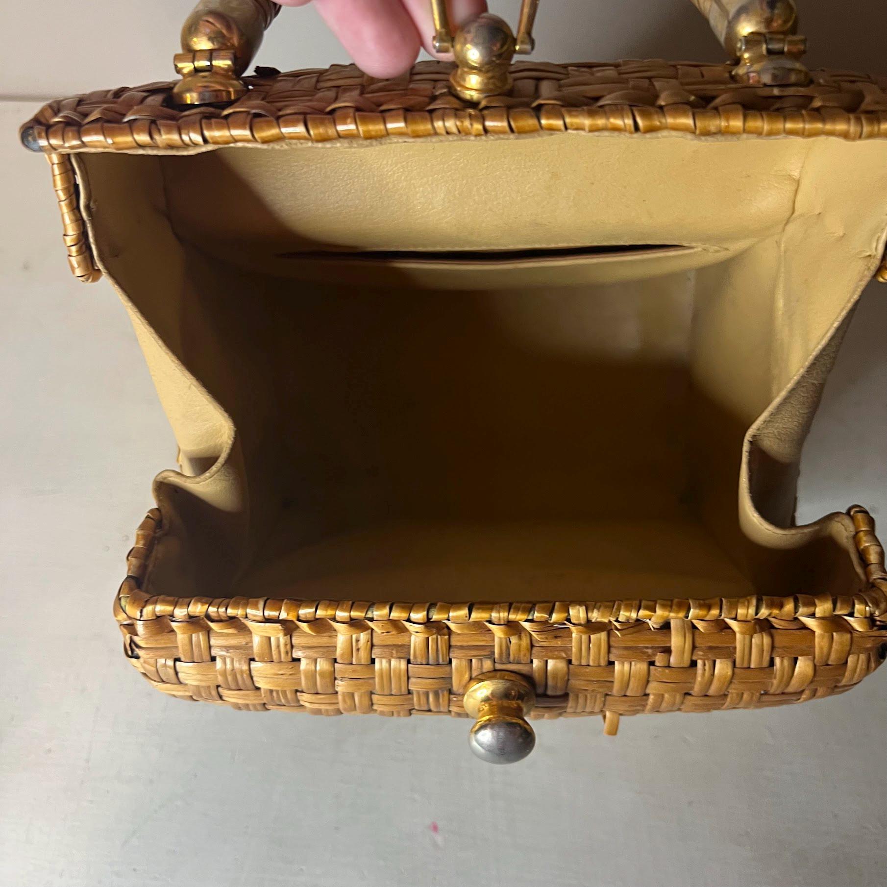 Vintage Rattan Woven Top Handle Basket Purse, 1950s Purse, 1960s Purse ...