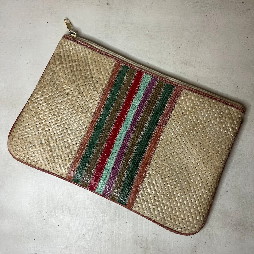 Vintage 1980s Woven Straw Clutch Purse Bag, 1980s Straw Clutch, Vintage ...