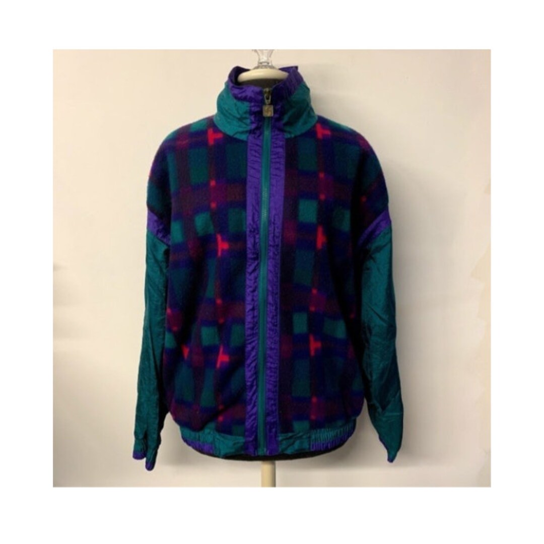 Vintage Plaid Fleece Zip Front Windbreaker Jacket, 90s Windbreaker ...