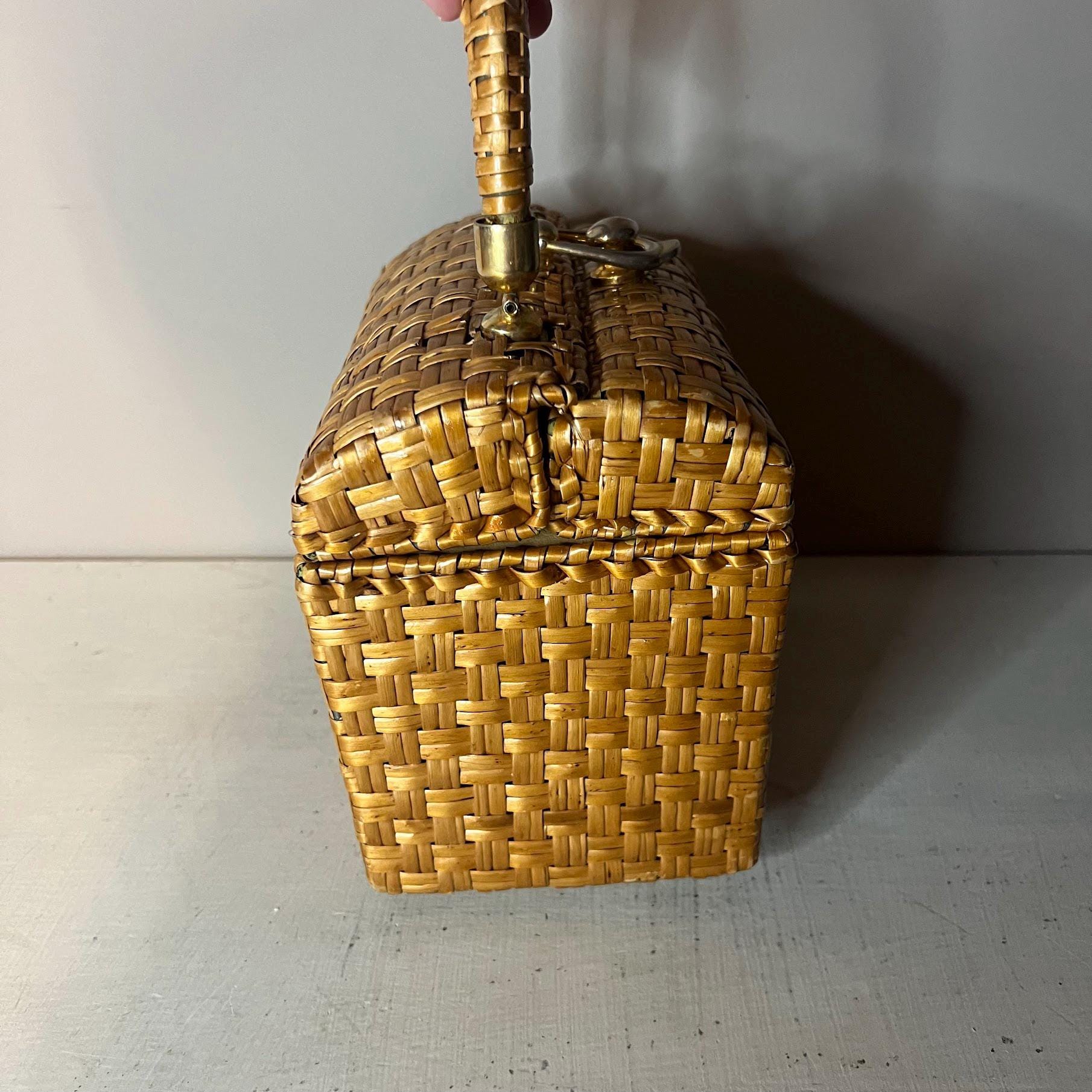 Vintage Rattan Woven Top Handle Basket Purse, 1950s Purse, 1960s Purse ...