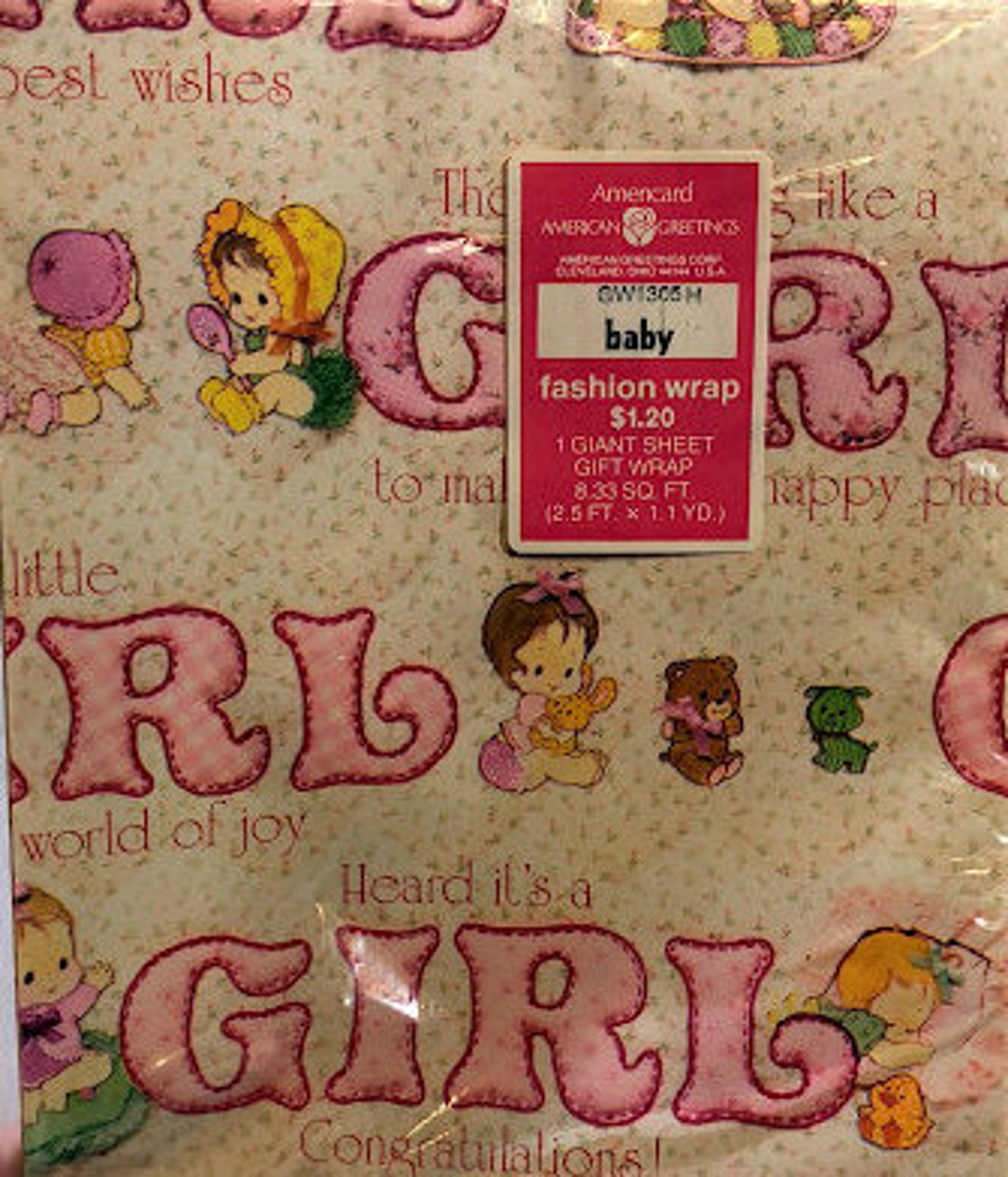 Vintage Gift Wrap, 70s Vintage Baby Shower Wrapping Paper, Girl Baby ...