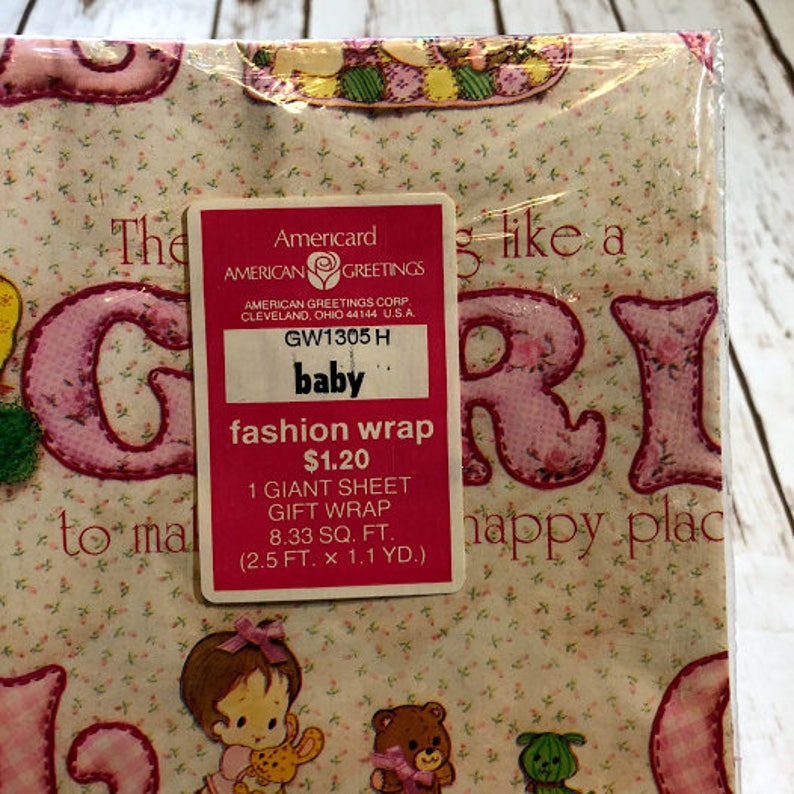 Vintage Gift Wrap, 70s Vintage Baby Shower Wrapping Paper, Girl Baby ...