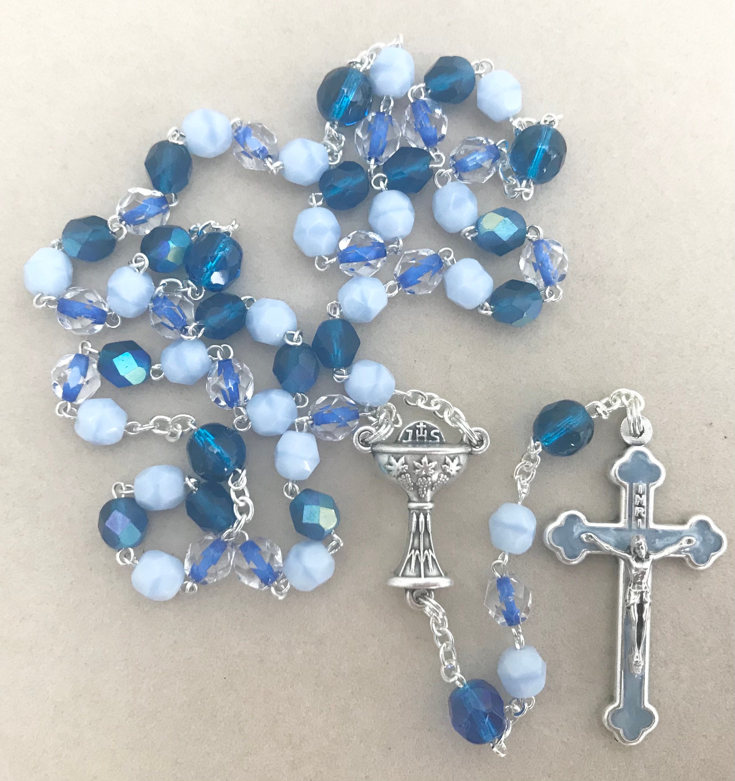 Handmade Blue Glass Rosary | Etsy