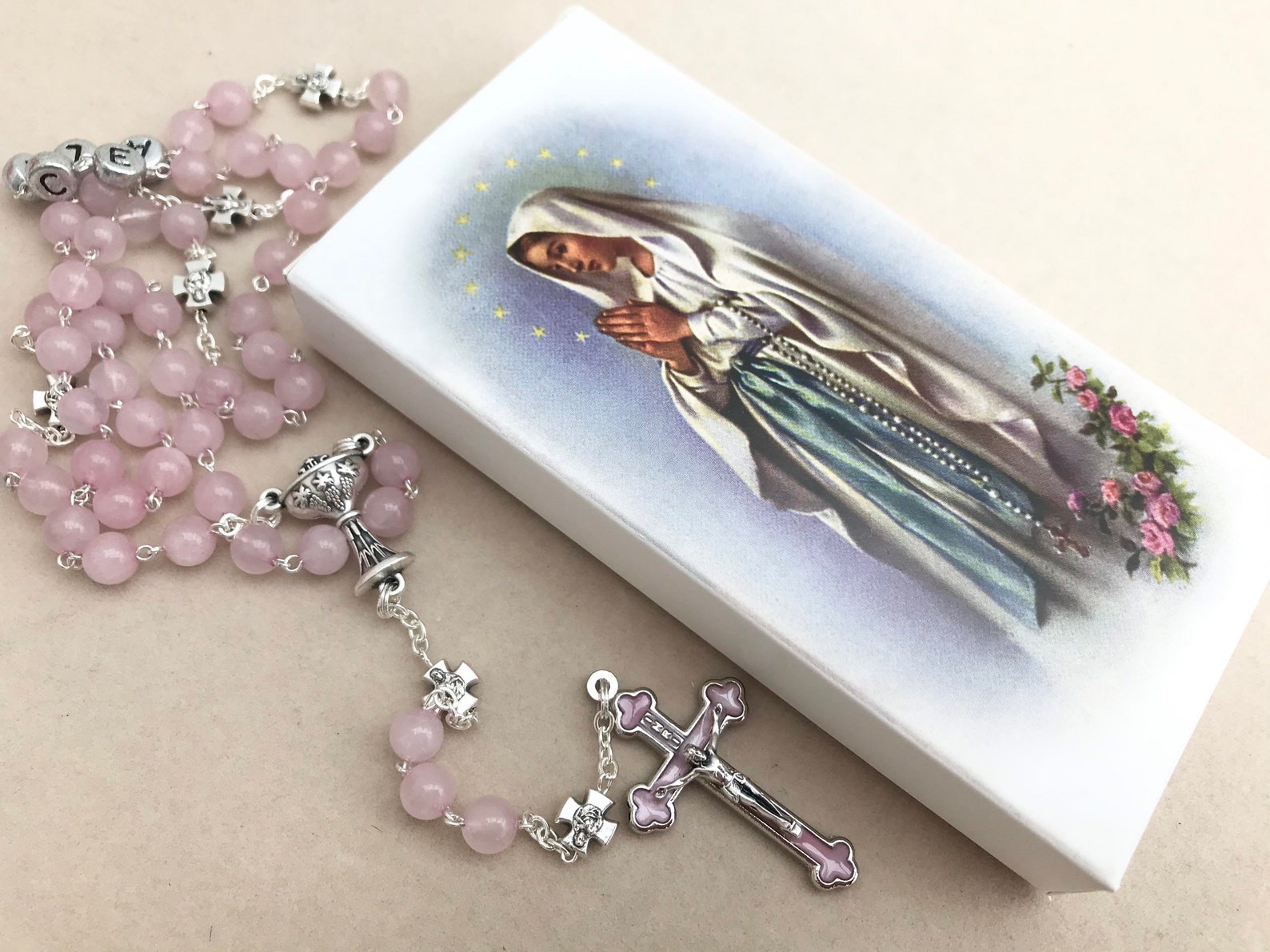 Personalised Rose Quartz Rosary - Etsy