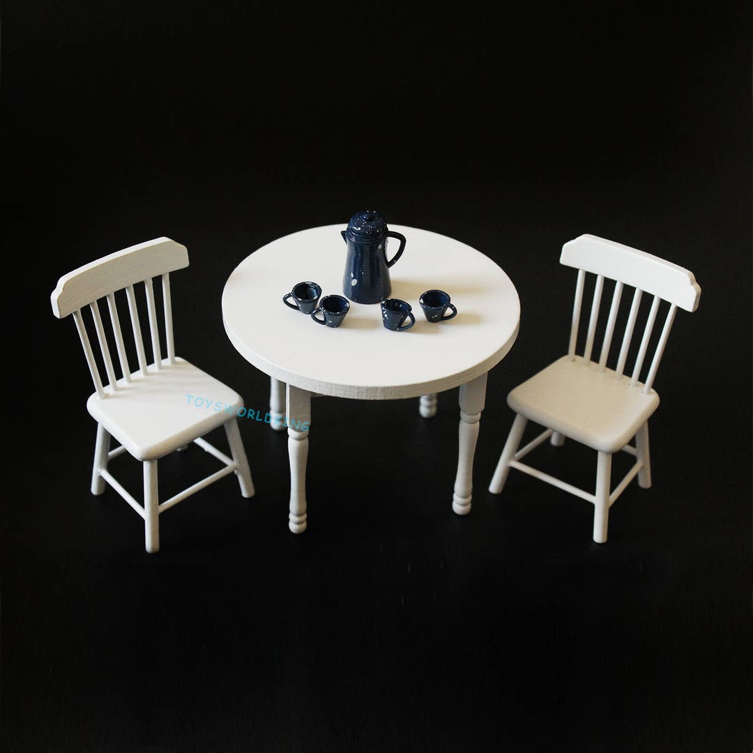 1/12 Scale Dollhouse Table With Chairs and Ceramics Teapot 4 Cups Set ...