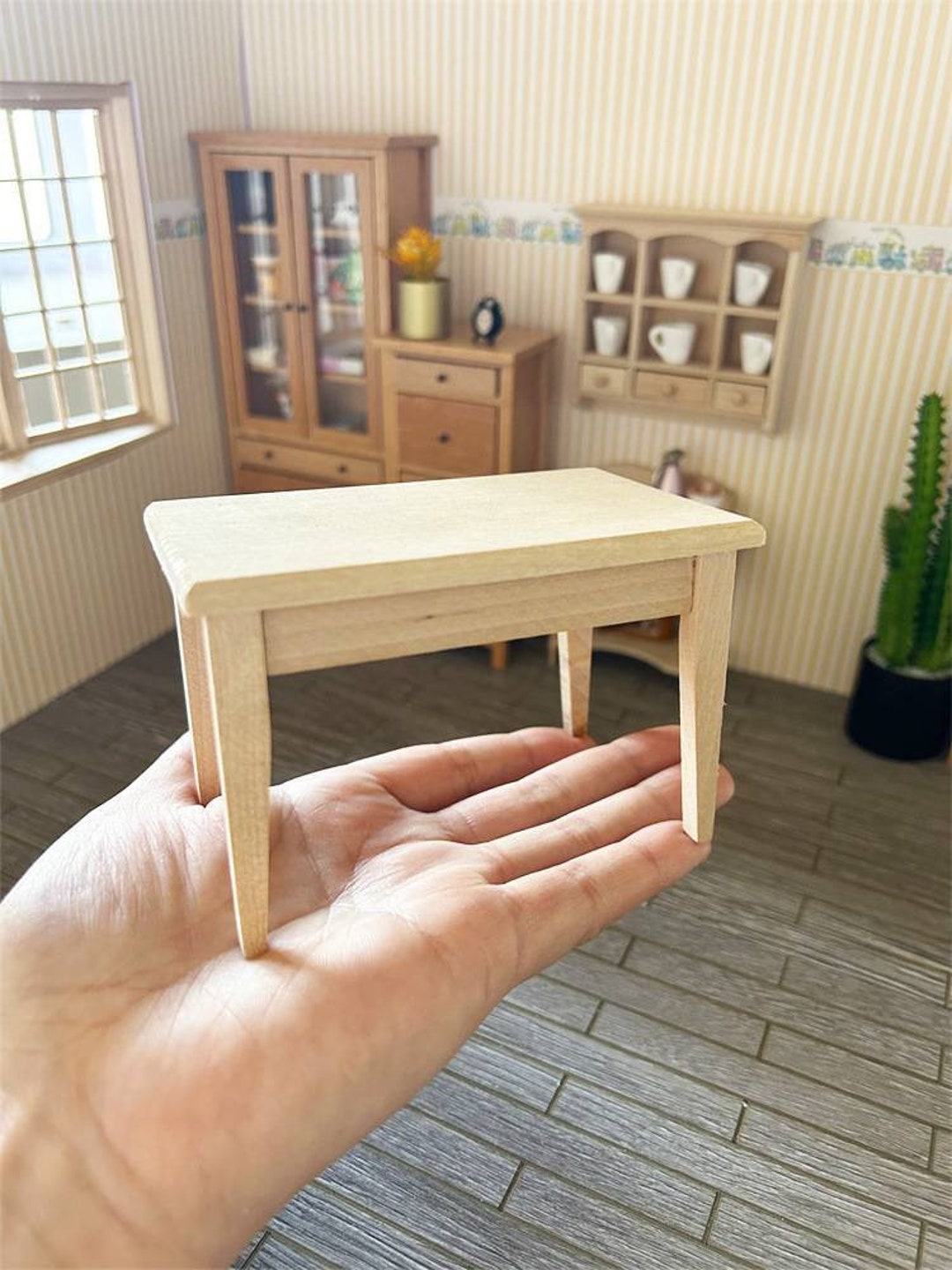 1/12 Scale Wooden Table Mini Model Miniature Toy for Dollhouse Diorama ...
