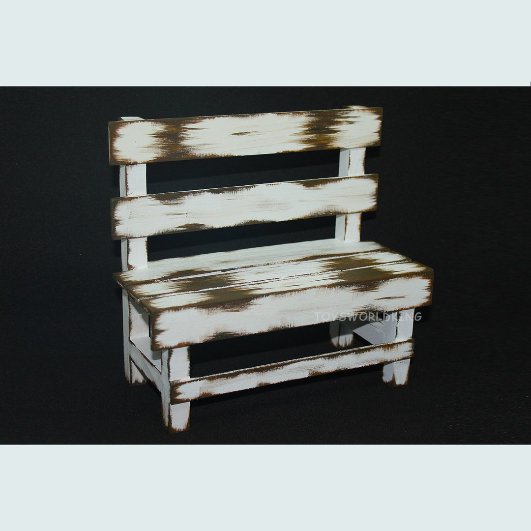 1/6 Scale Bench Old Looking White Wooden Painted Mini Bench Chair for ...