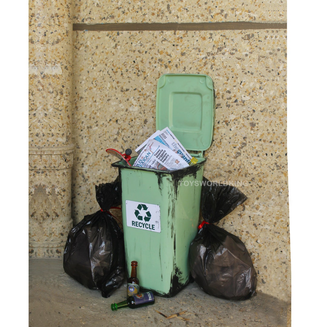 1/6 Scale Dirty Trash Can Rubbish Bags Bottles Garbage Set for 12"in ...