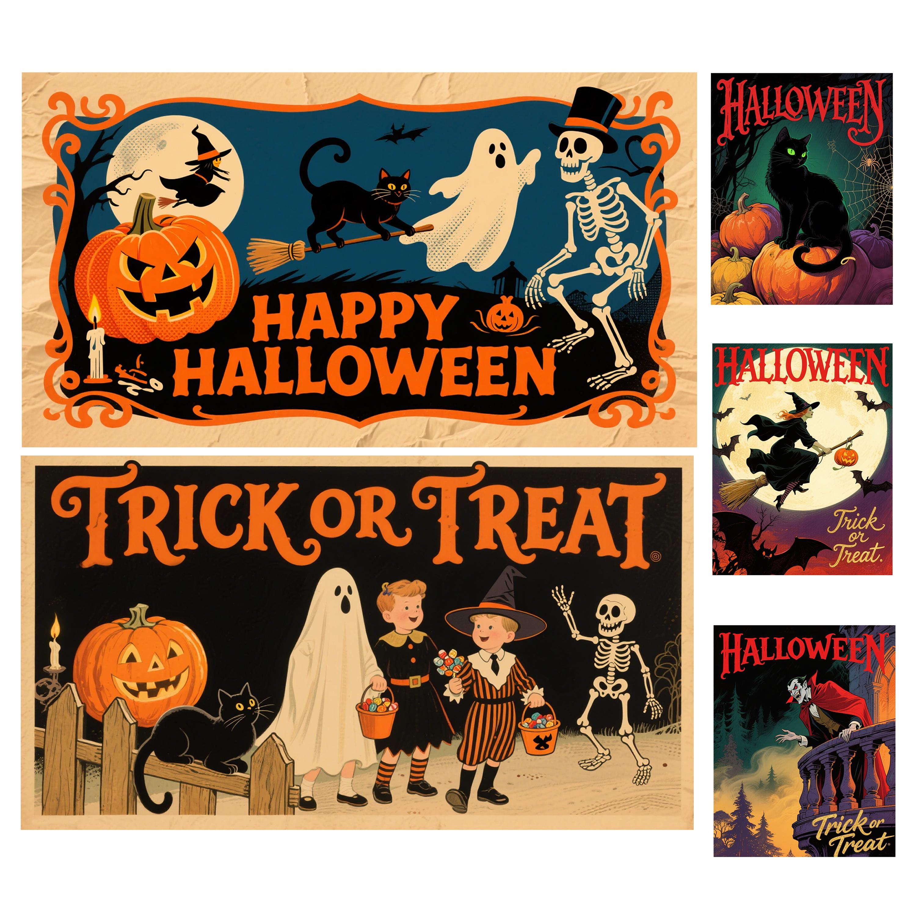 Miniature Vintage Halloween Poster Set: 1/6 Scale & 1/12 Scale ...