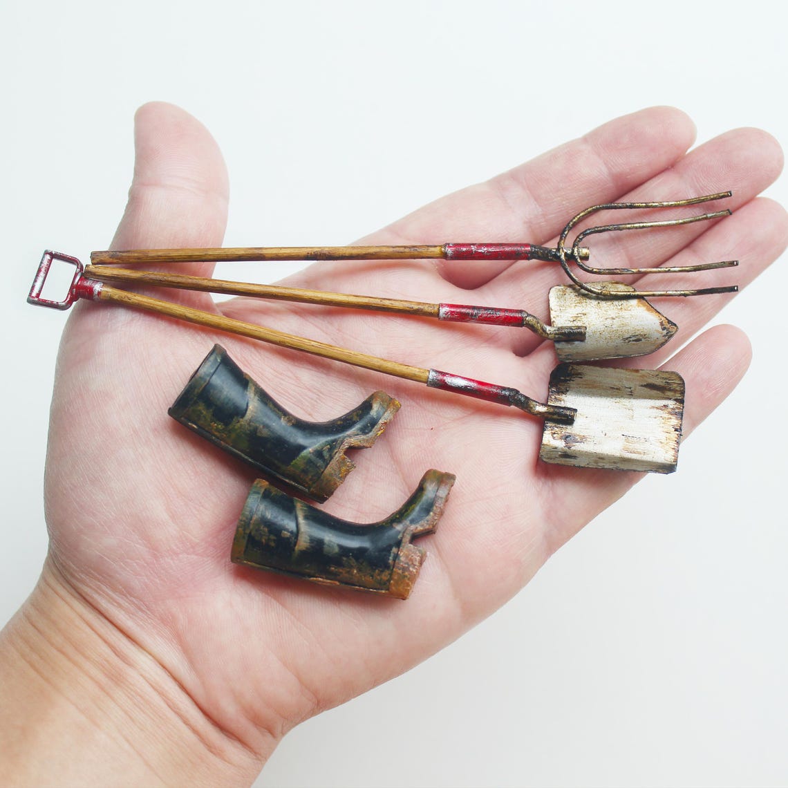 1/12 Scale Miniature Farm Tools & Dirty Boots - Dollhouse Diorama Set ...