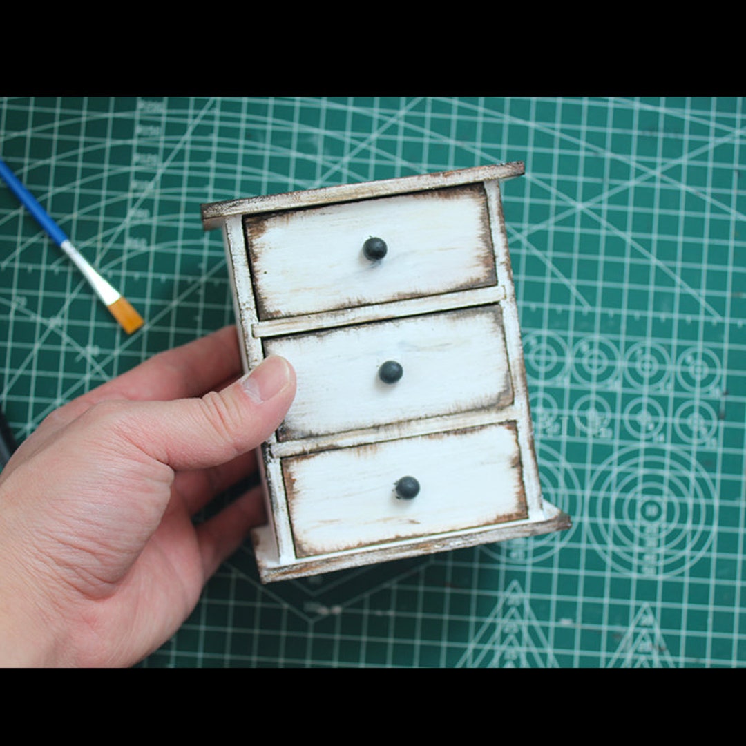 1/6 Scale Drawers Cabinet Locker Wooden Old Looking Painted Model Mini ...