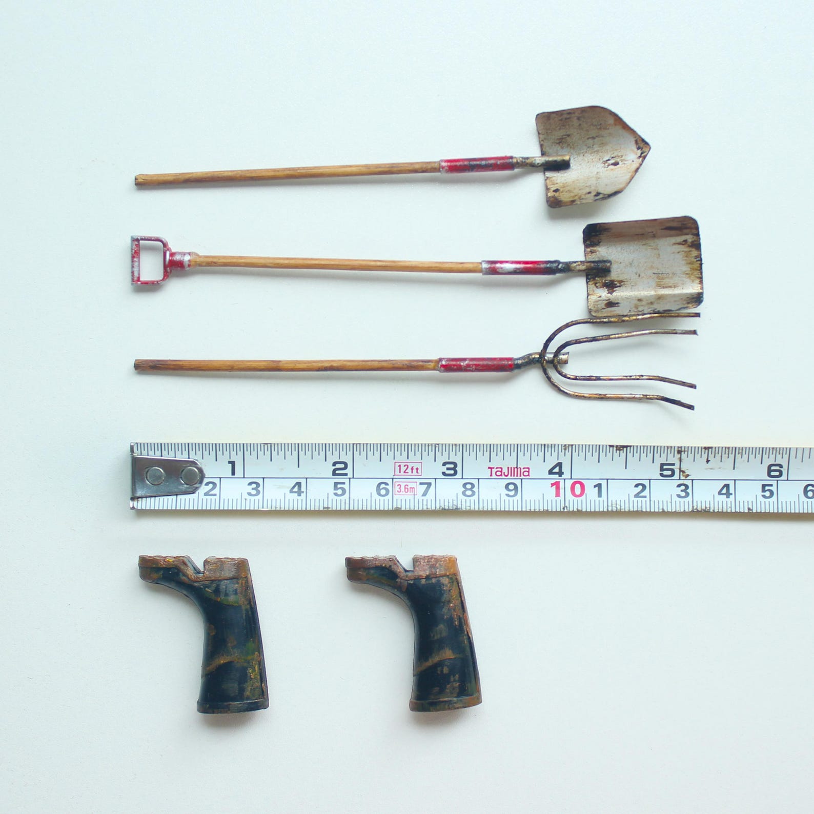 1/12 Scale Miniature Farm Tools & Dirty Boots - Dollhouse Diorama Set ...