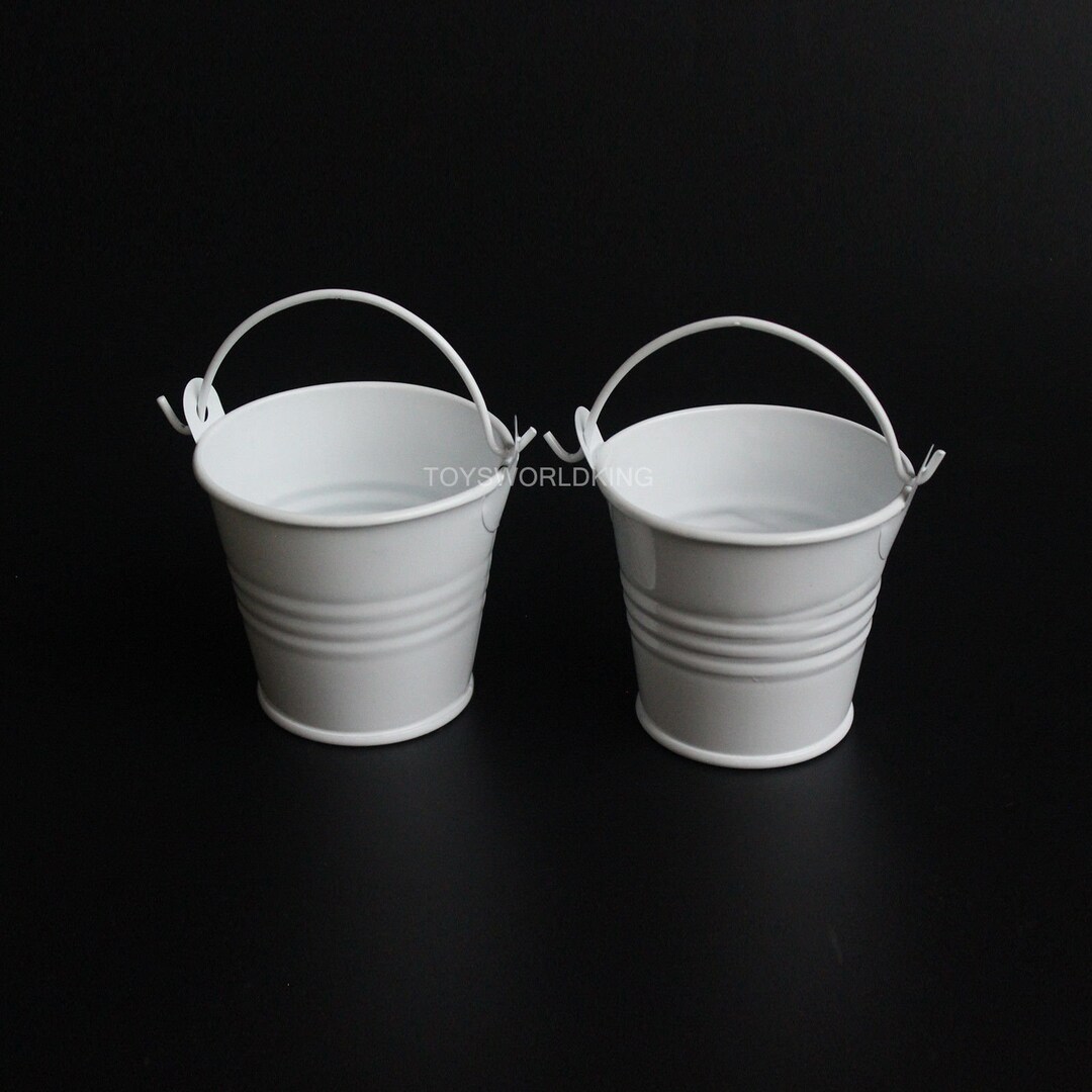 2 X 1:6 Scale Metal Buckets White Color Iron Model Mini Toy for 12 ...
