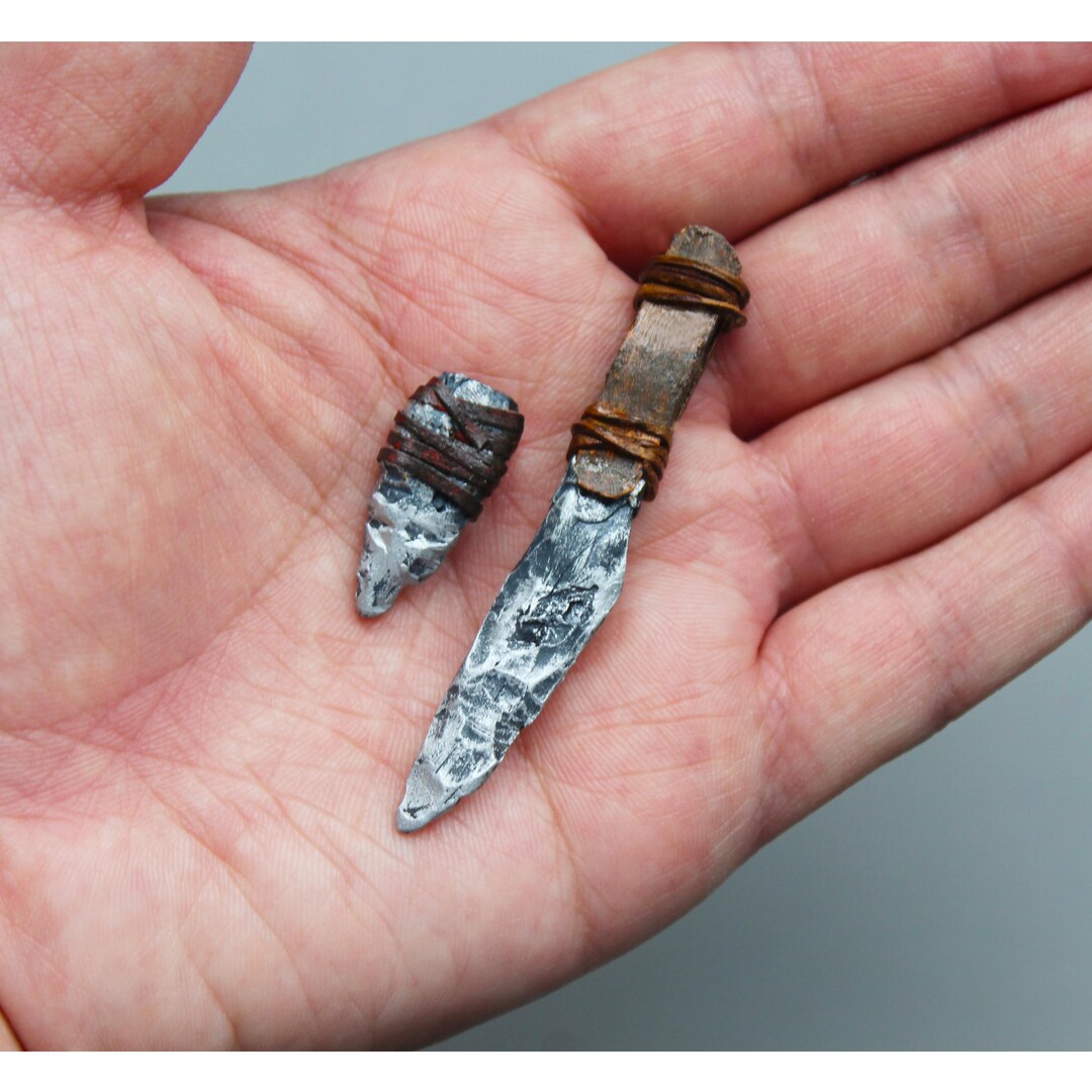 1/6 Scale Stone Knife With Stool Tool Handmade Model Toy Set for Doll ...
