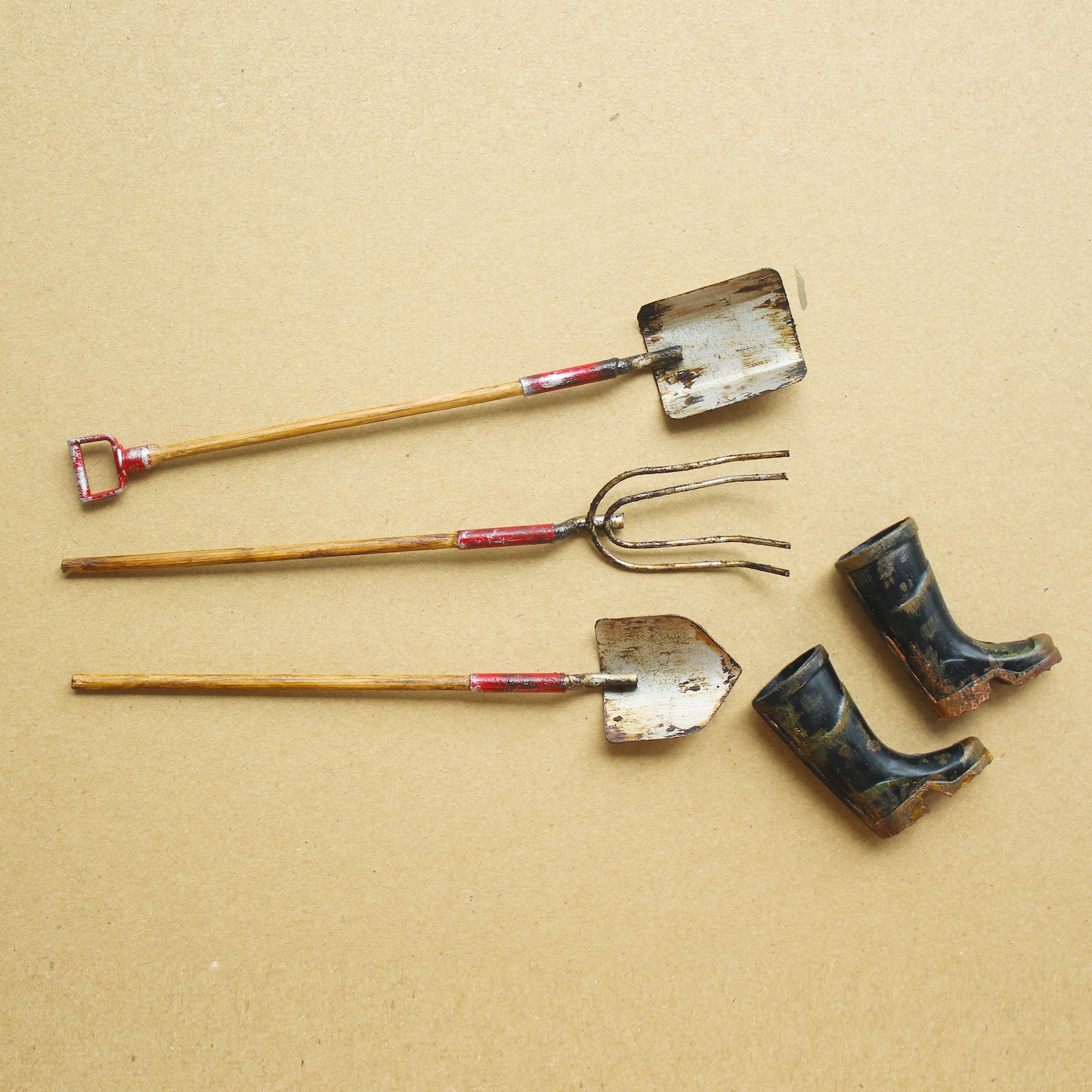 1/12 Scale Miniature Farm Tools & Dirty Boots - Dollhouse Diorama Set ...