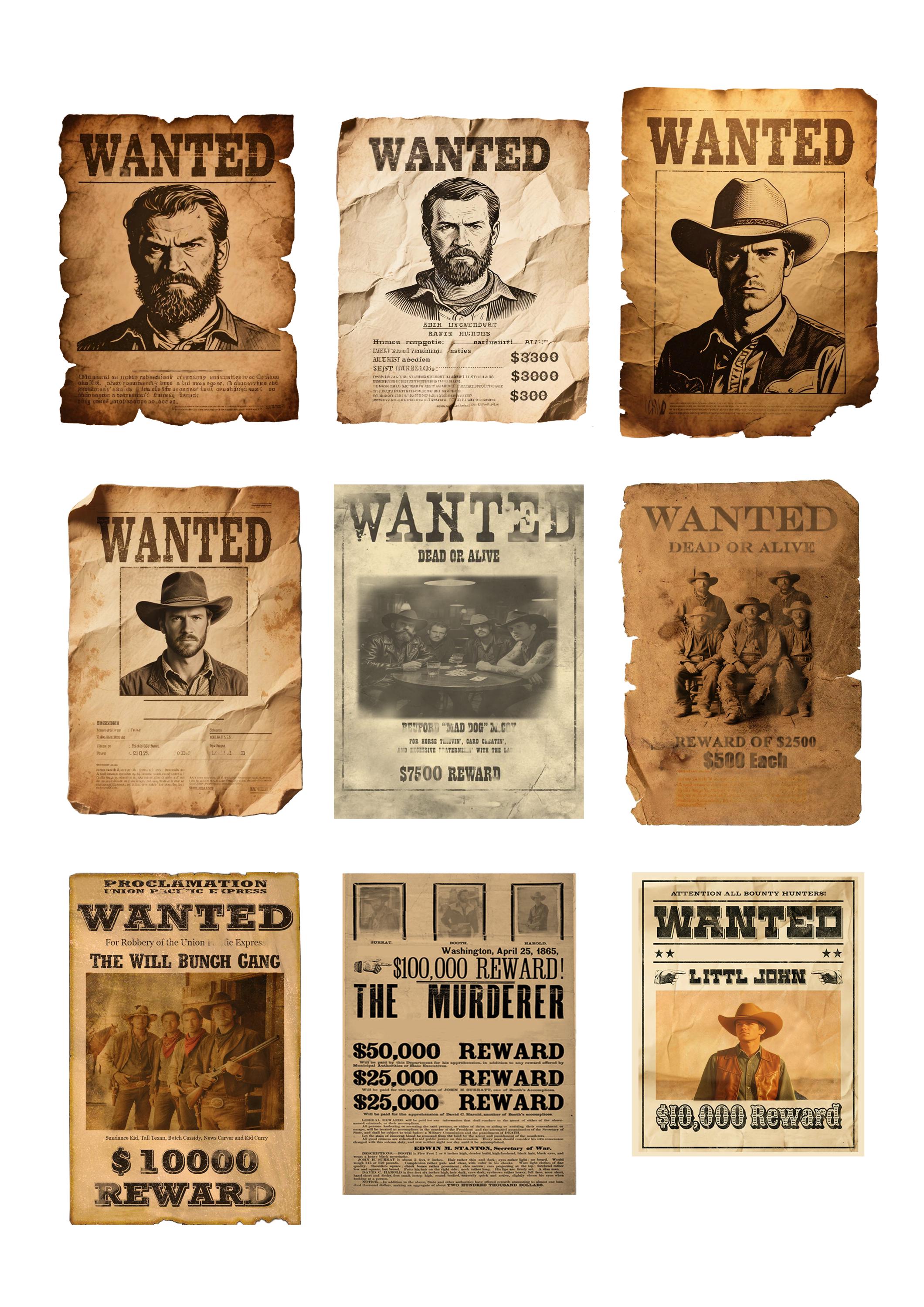 Miniature Wanted Poster Set: 1/6 Scale Wild West Diorama (digital ...