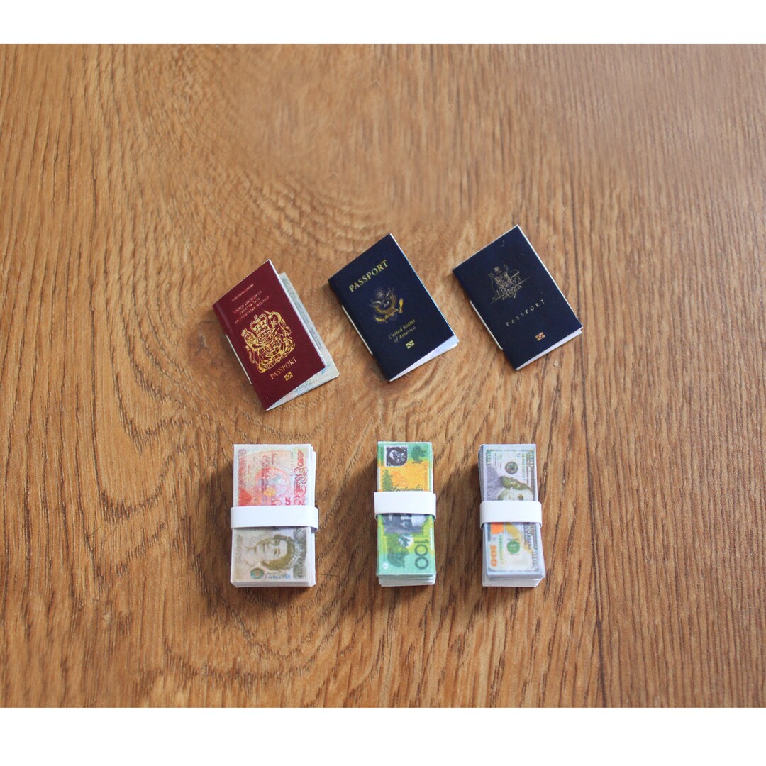 1:6 Scale Passports Cash Bundles Model Handmade Mini Toys Set for Doll ...