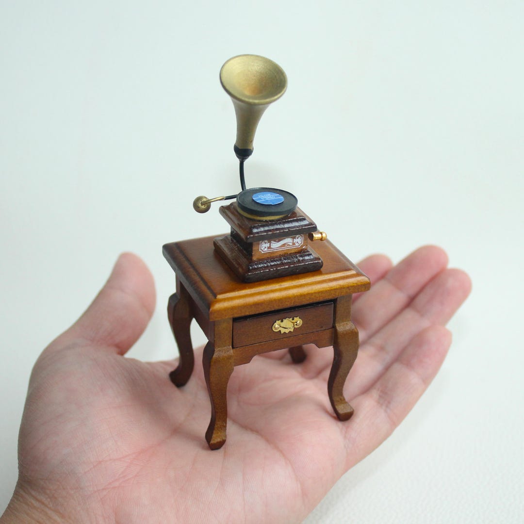 1/12 Scale Dollhouse Gramophone With Cabinet: Miniature Phonograph ...