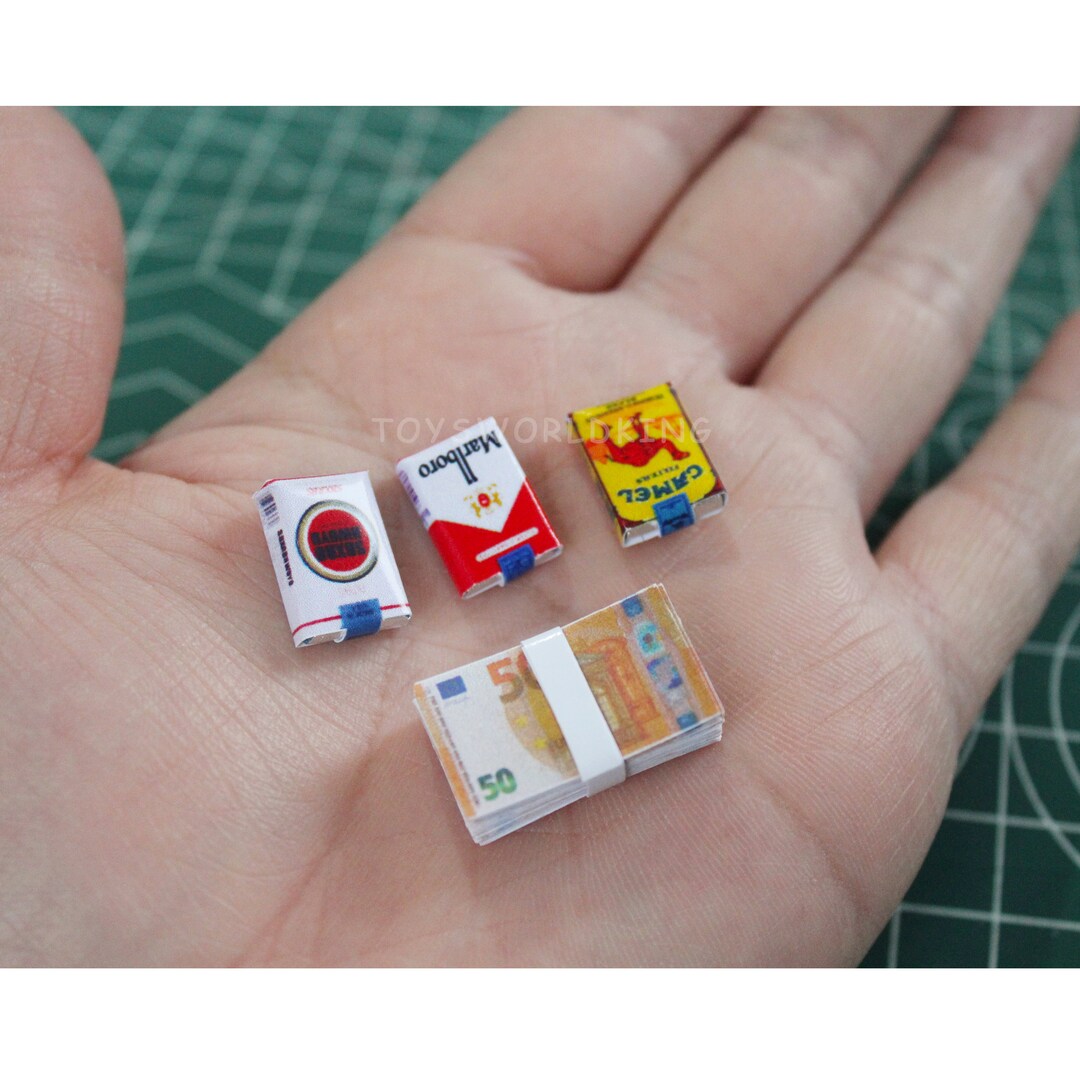 1:6 Scale Euro Cash Bundle With 3 Cigarette Packs Handmade Paper Model ...