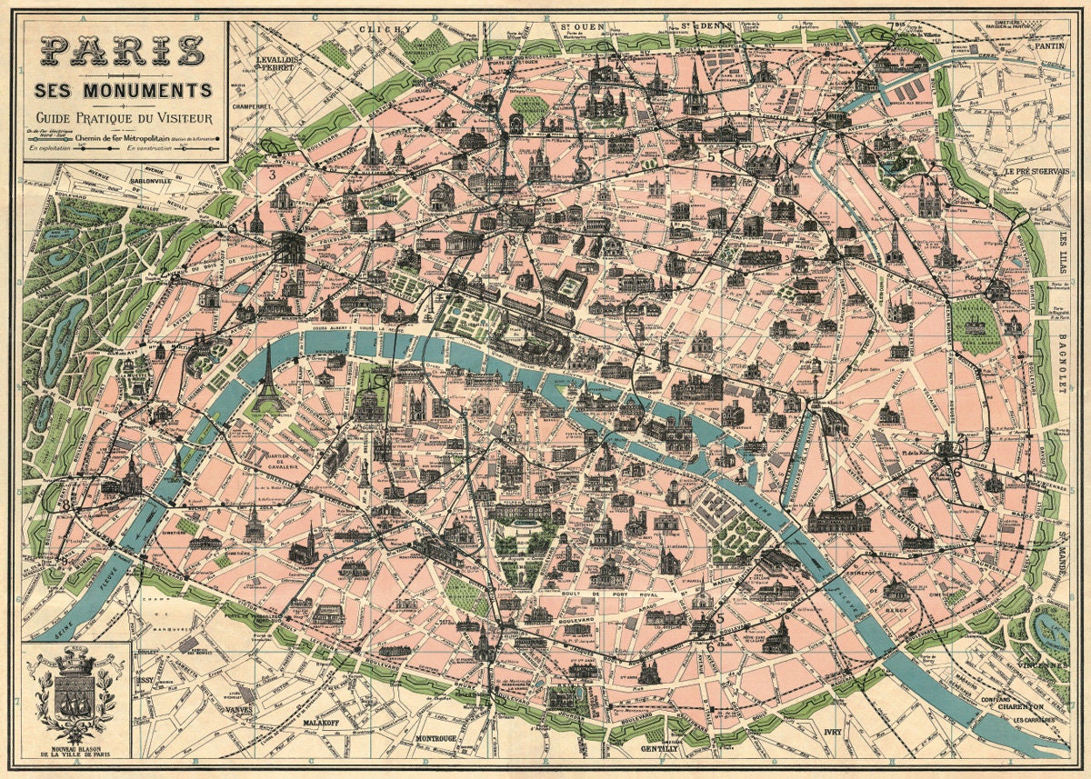 Cavallini Poster Paris Map - Etsy