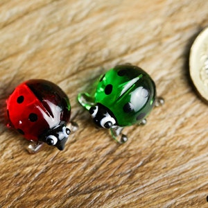 Handmade Mini Tiny Glass Ladybird Red Green Gift Ladybug Little Gloss ...