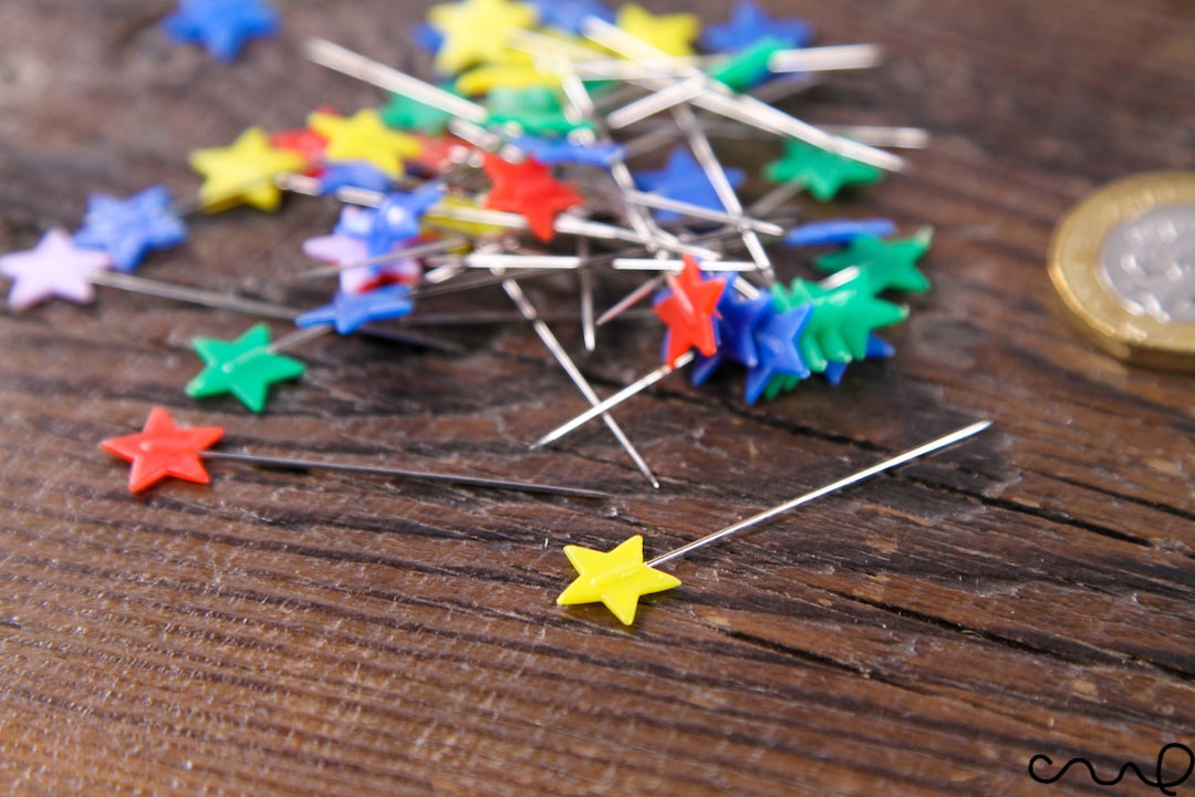 Star Head Sewing Pins: Mixed Color Flat Head, 40-piece Set - Etsy