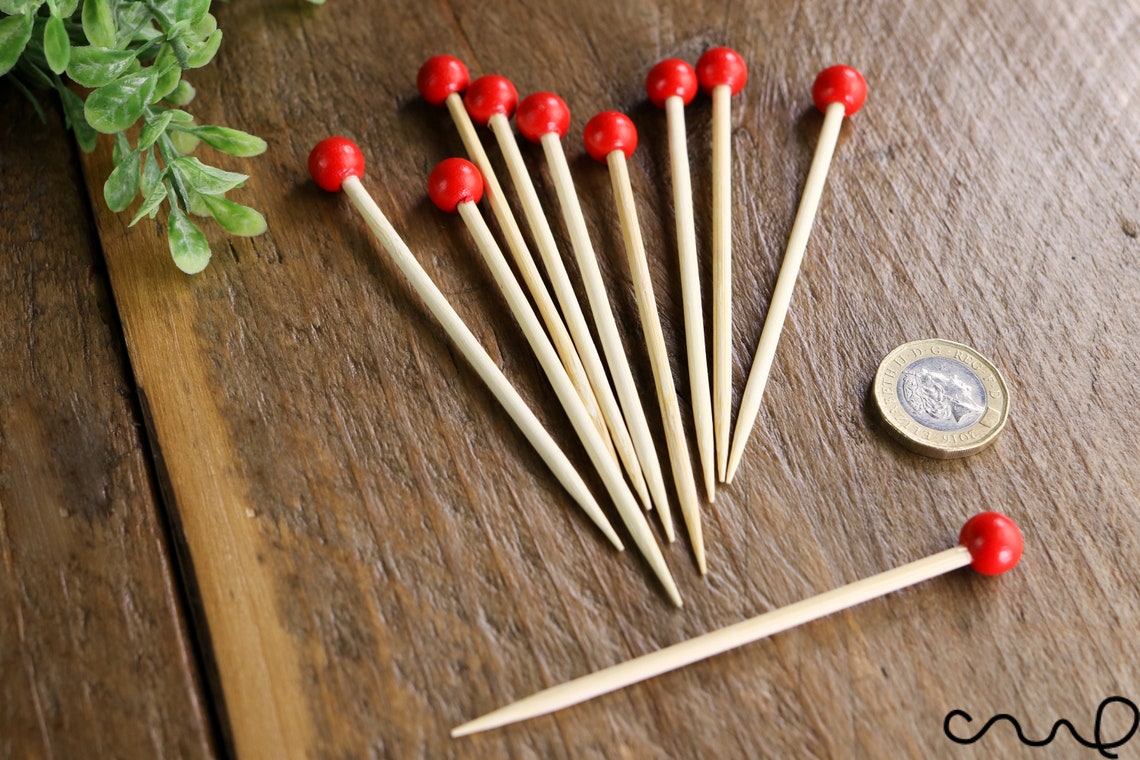 20 X Red Ball Head Wooden Cocktail Sticks Party Food Decor - Etsy