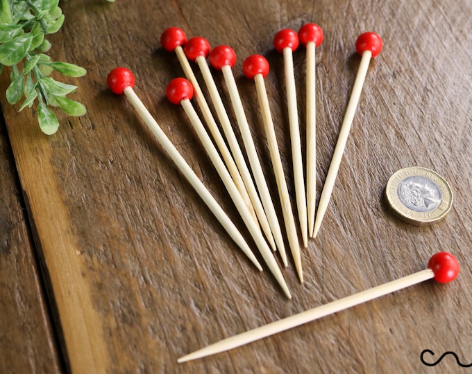 20 X Red Ball Head Wooden Cocktail Sticks Party Food Decor Toothpicks ...