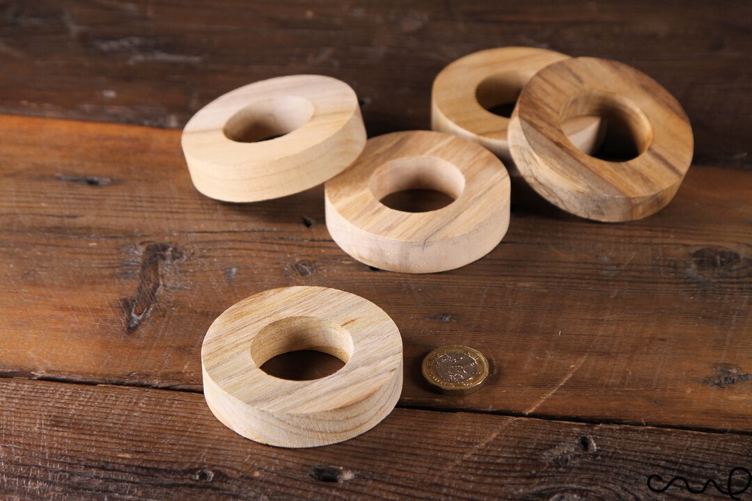 Set of 5 Wooden Ring Doughnuts Donut Hoop 7cm Handle Handmade Circle ...