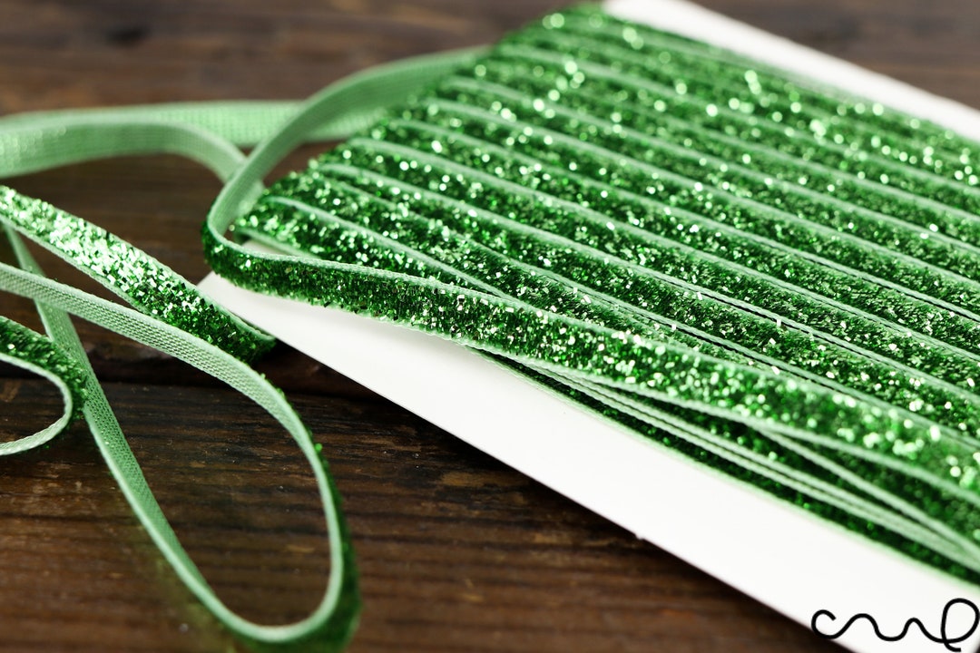 10M Apple Green Velvet Glitzy Green Glitter Ribbon 5mm Wide Sparkly ...